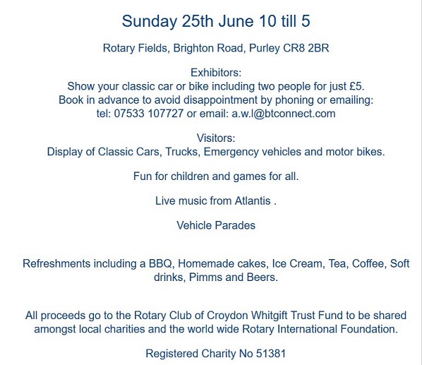 Croydon Classic Car Show, Rotary Field, Purley, Jun 25 | Inside Croydon