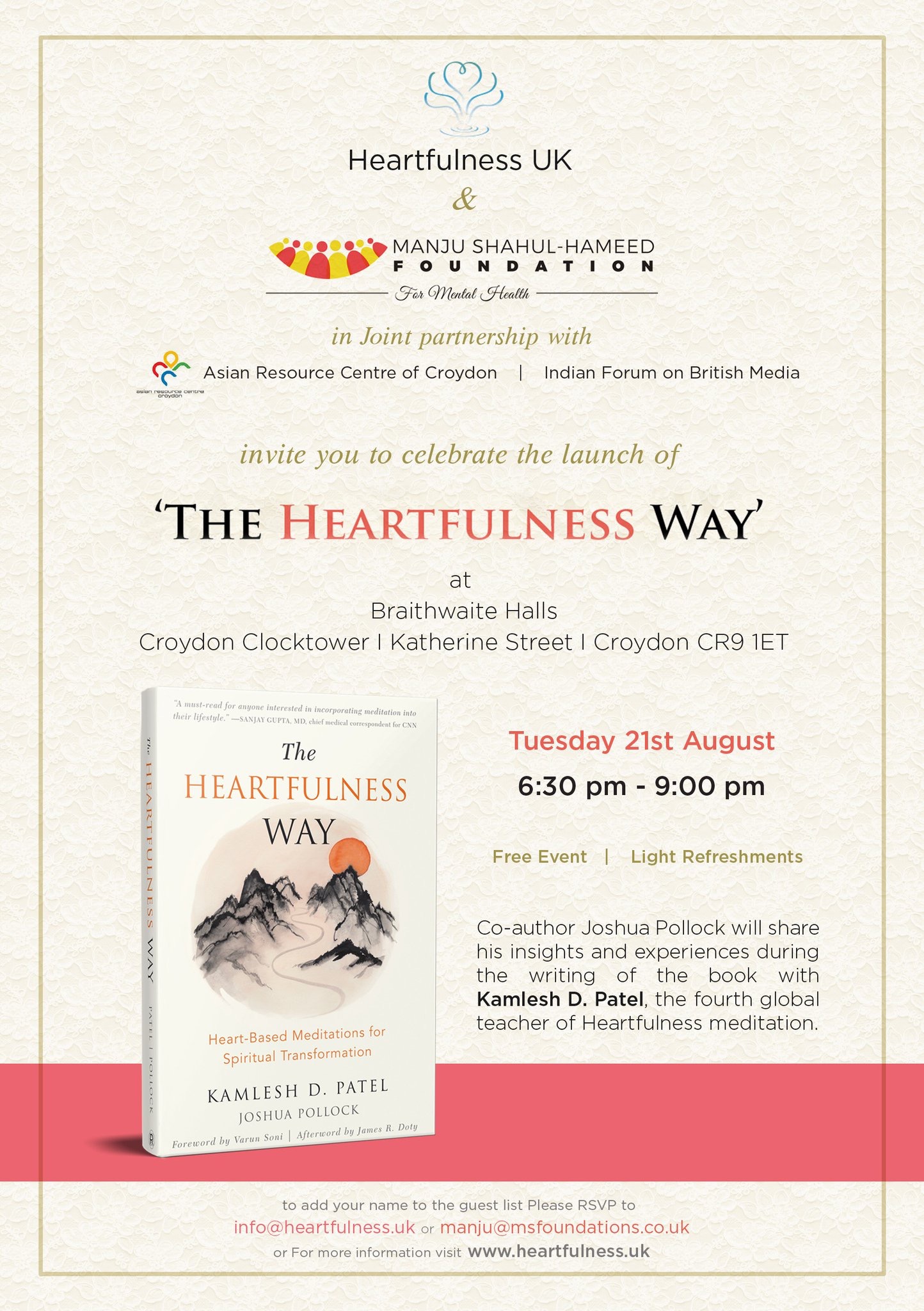 The Heartfulness Way book launch, Braithwaite Hall, Aug 21 | Inside Croydon