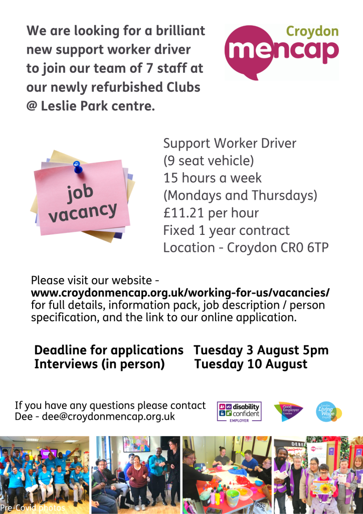 Croydon Mencap: Support worker driver, apply by Aug 3 | Inside Croydon