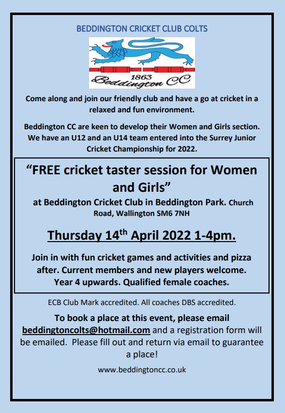 Women’s cricket taster session, Beddington, Apr 14 | Inside Croydon