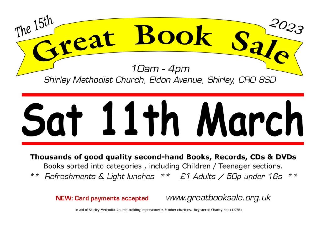 Great Book Sale, Shirley Methodist Church, Eldon Ave, Mar 11 | Inside ...