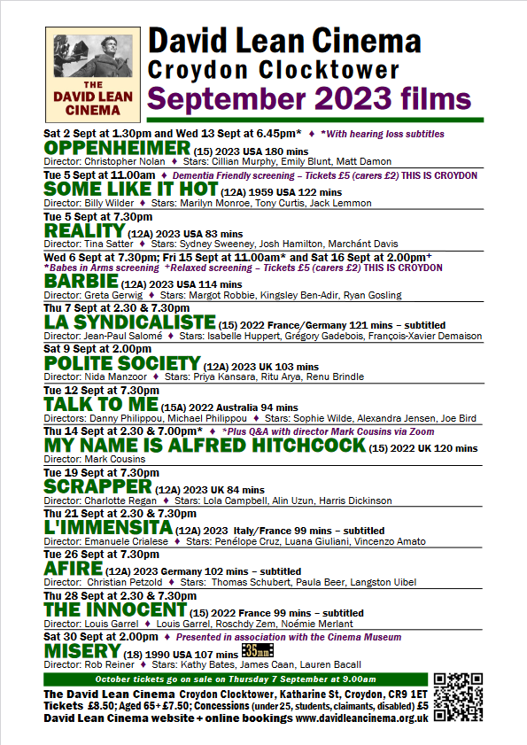 Oppenheimer, Barbie and Hitchcock: David Lean Cinema, Sep | Inside Croydon