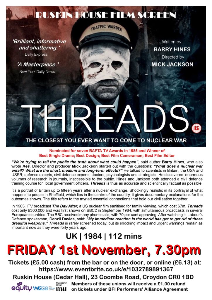 Ruskin House Screen Club: Barry Hines’ Threads, Fri Nov 1 | Inside Croydon